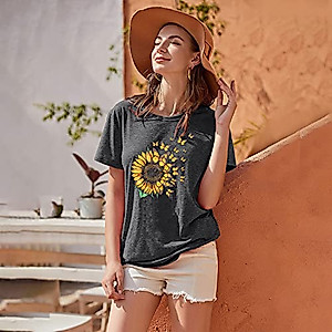 Women Sunflower Shirts Cute Butterfly Graphics Tshirt Casual Short Sleeve Summer Tops Holiday Tee Shirt