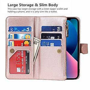 iCoverCase for iPhone 13 Wallet Case with Card Holder and Adjustable Crossbody Lanyard, PU Leather Kickstand Card Slots [Not Detachable] Flip Cover Case 6.1 Inch (Rose Gold)