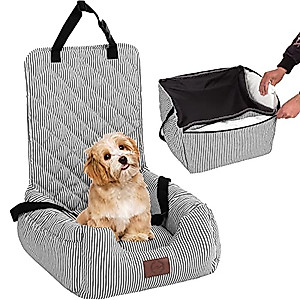 FAREYY Dog Car Seat for Small Dogs, Pet Booster Seat Fully Detachable Washable Dog Seat for Car Travel Dog Bed with Storage Pockets and Clip-On Safety Leash