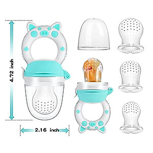 Baby Fruit Food Feeder Pacifier - Fresh Teething Pacifiers, Infant Fruit Teething Teether Toy for 3-24 Months, 6 Pcs Silicone Pouches for Toddlers & Kids & Babies, Piggy Handle 2-Pack (Pink)