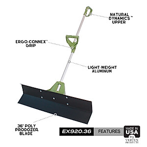 Easy Doze-It 36" SnoPusher | Ergonomic Push Plow Shovel with 2 Handle Grips | Best Industrial Wide Snow Shovel for Walk, Sidewalk & Drive| Made in USA by Vertex Products | Model EX920.36