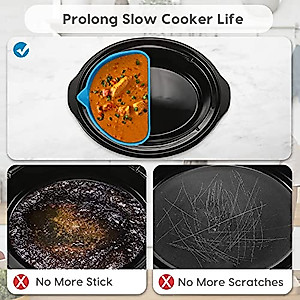MMH Slow Cooker Divider Liner Fit for 6 QT Crockpot,Silicone Crock Pot Cooking Liners Insert for 6 Quart Pot | Reusable & Leakproof | BPA Free | Dishwasher Safe | Blue+Gray