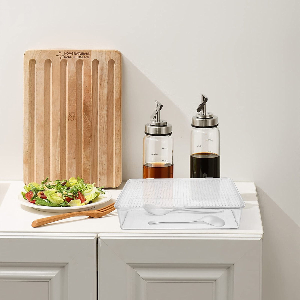 Cabilock Transparent Cutlery Box Silverware Tray for Drawer Clear Cutlery Tray Kitchen Supply Chopsticks Holders Container with Lid Kitchen Utensil Tray Utensil Case The Pet Portable Fork