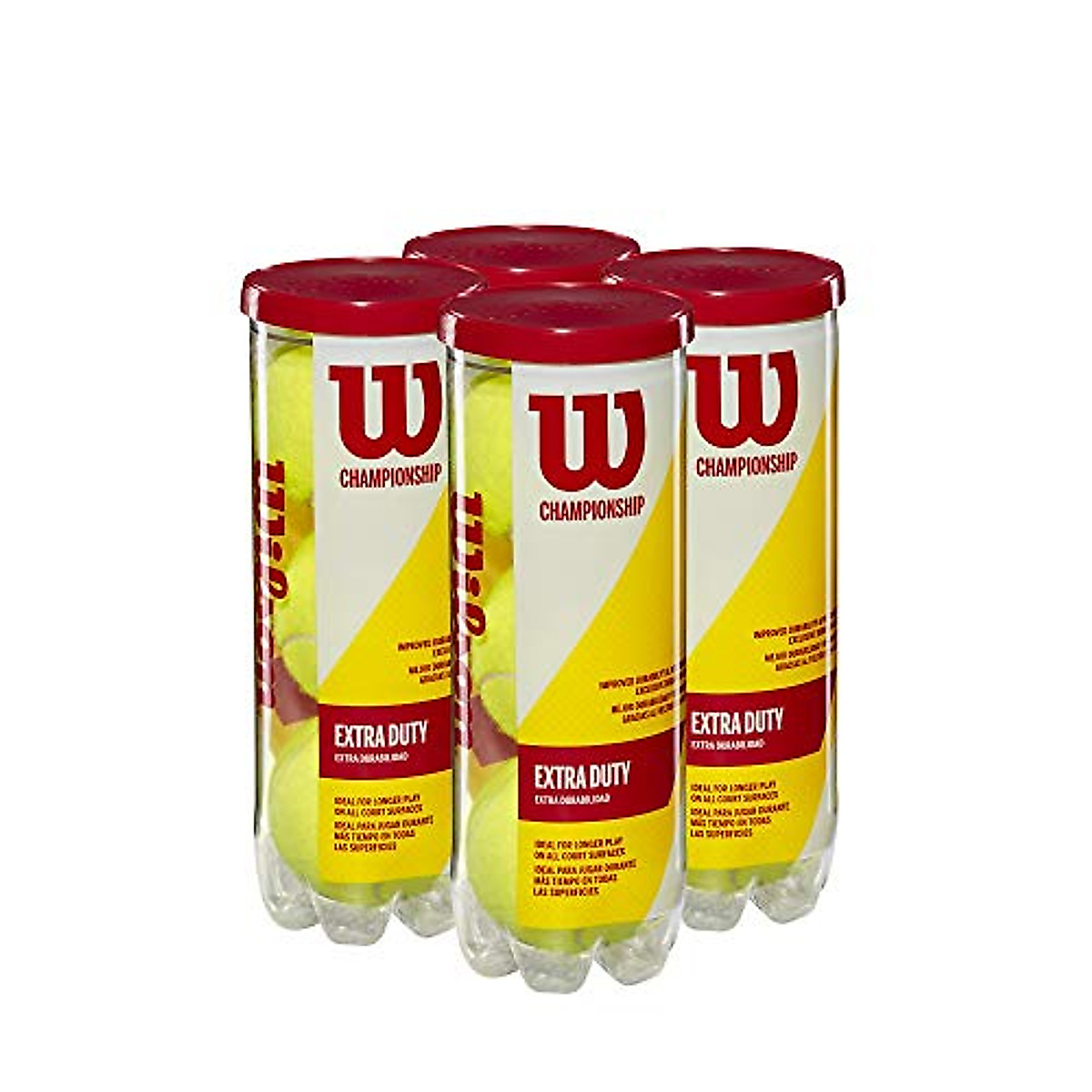 Wilson Championship Extra Duty Tennis Ball – 4 Pack | Pressurized Balls with Seal Design | Highly Elastic, Ideal for Training & Matches - Yellow