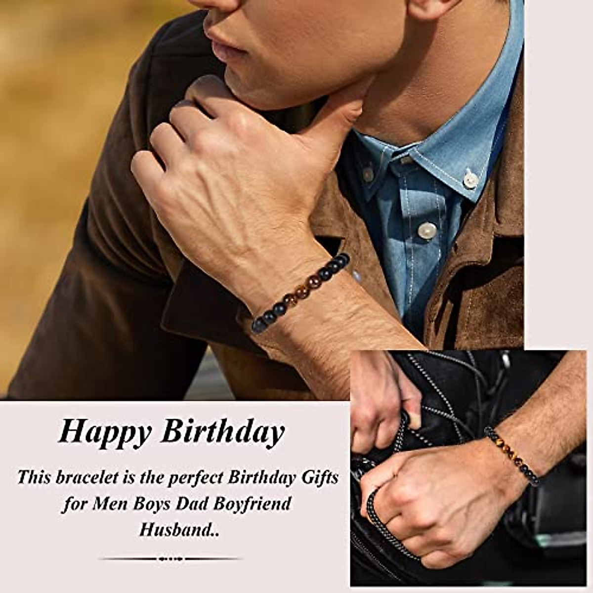 MONOZO 30th Birthday Gifts for Him, 30th Birthday Decorations for Him, 30 Year Old Birthday Gifts for Men, Natural Stone Bracelet Happy Birthday Gifts for 30 Year Old Men Him Dad Boyfriend Son