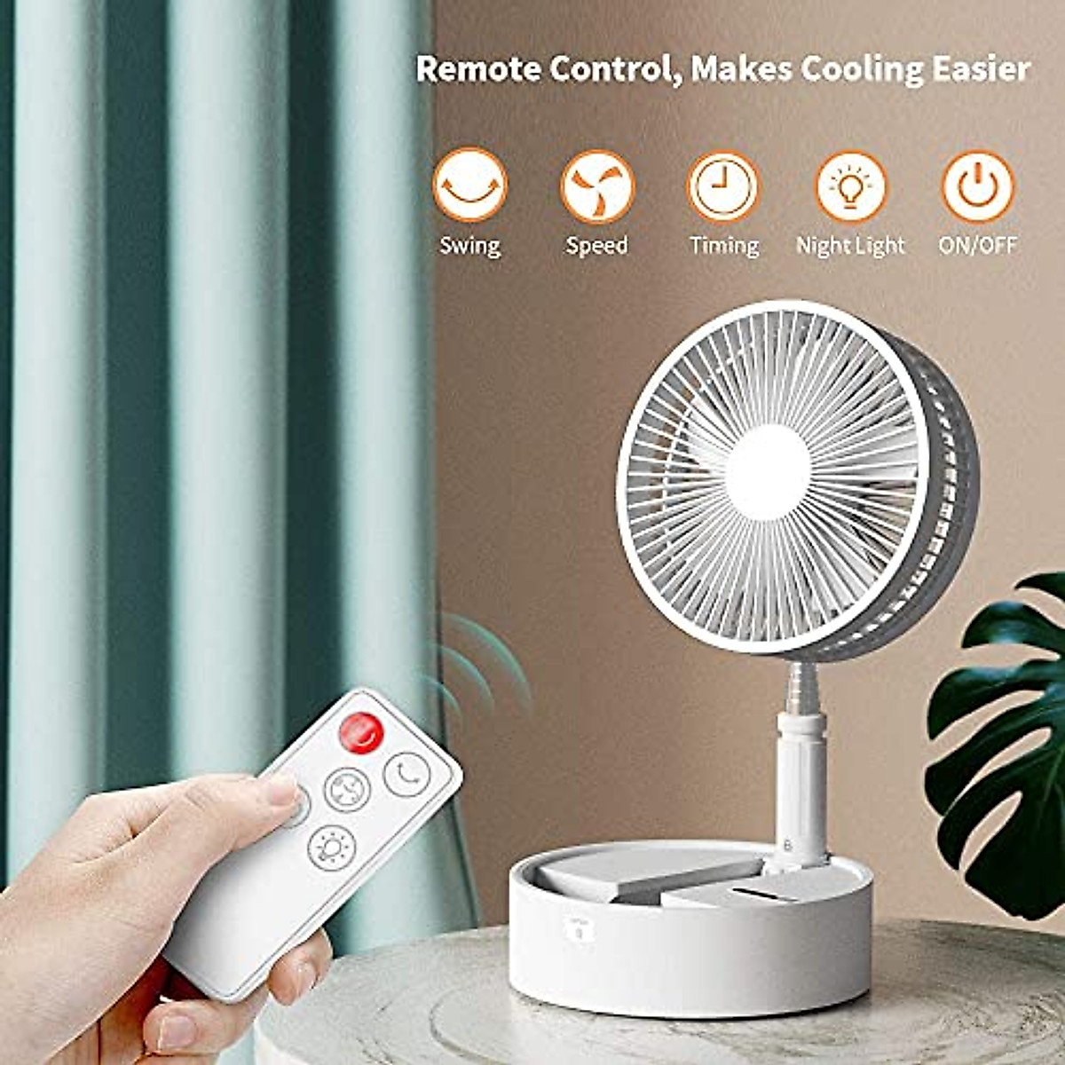 AIHANCH Portable Standing Fan, Foldable 10800mAh Rechargeable Battery Operated Fan, 4 Speeds Height Adjustable Oscillating Floor Fan for Bedroom with Remote Timer Night Light for Home Outdoor Camping