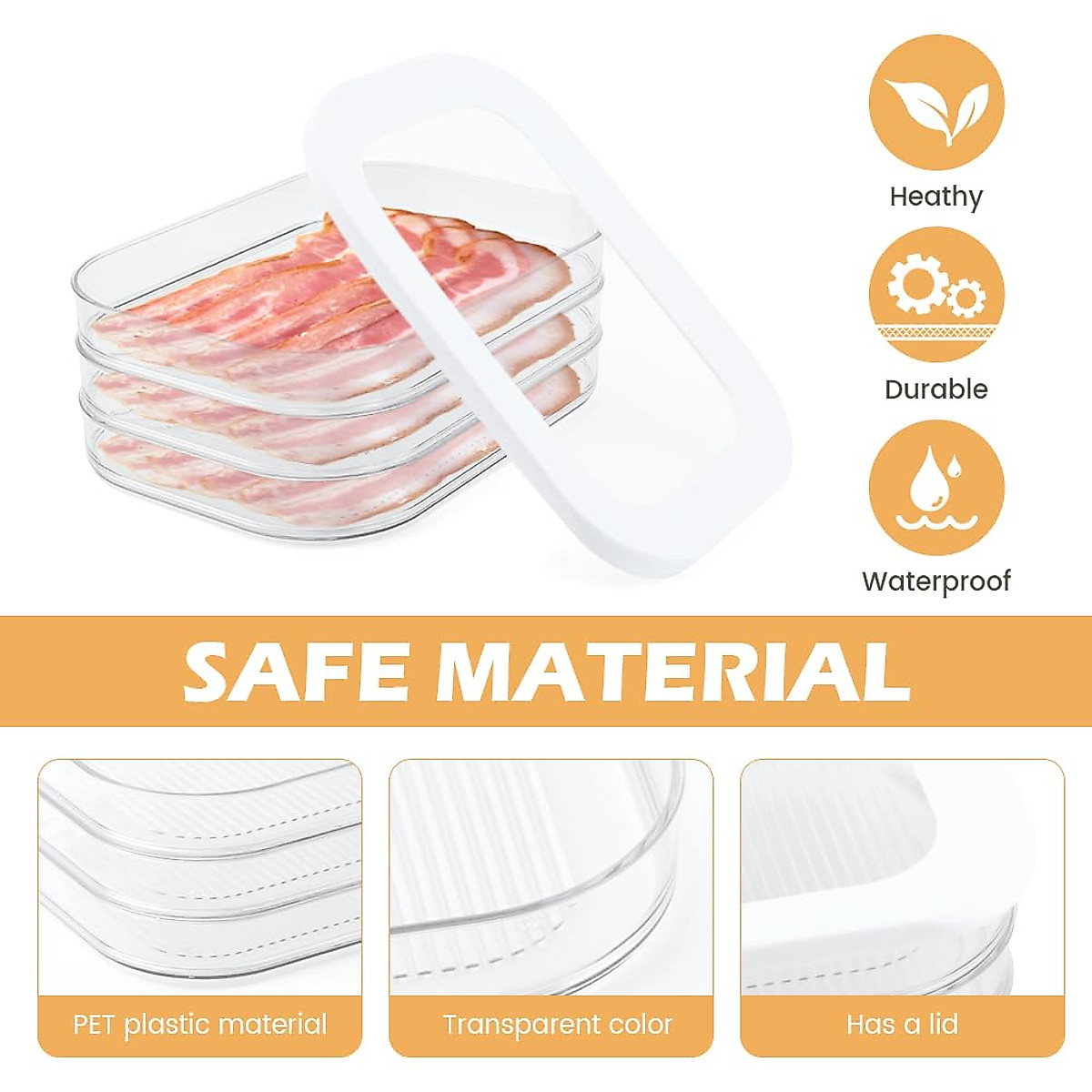 Deli Meat Container for Fridge,Airtight Bacon Lunch Meat Container for Refrigerator, 18.6oz Meal Prep Containers with 50pcs Baking Paper,Stackable Food Storage Boxes with Lid