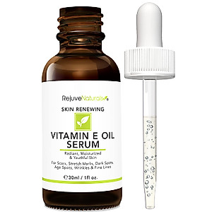 Vitamin E Oil Serum with Hyaluronic Acid, Retinol & Organic Aloe Vera. Visibly Reduce the Look of Scars, Stretch Marks, Dark Spots & Wrinkles for Hydrated & Youthful Skin. Face & Body Moisturizer, 1oz