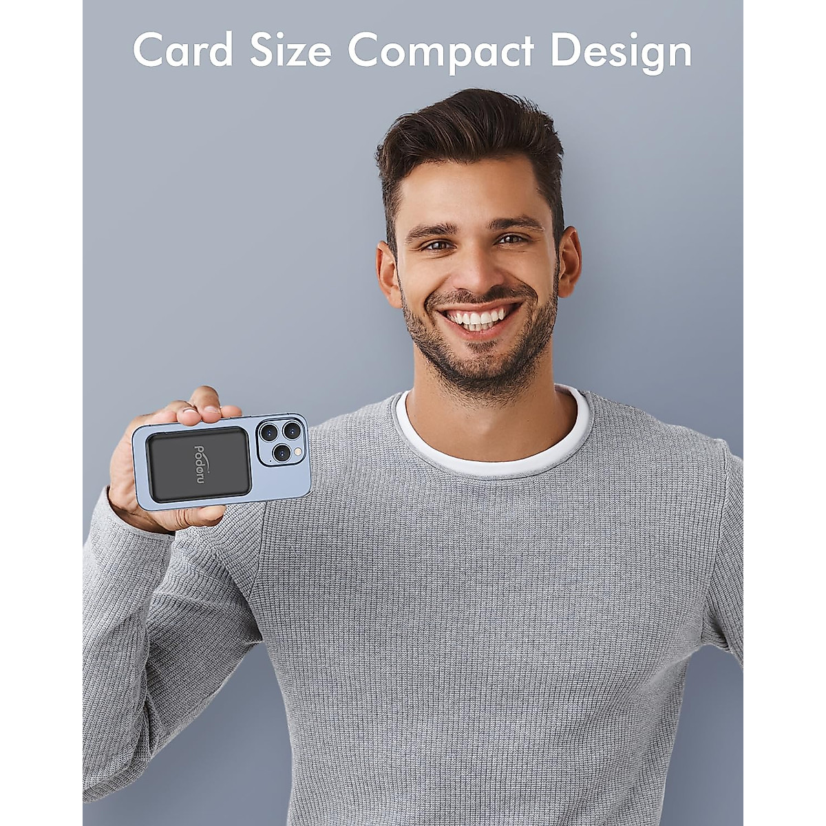 podoru for Magsafe Battery Pack, 5000mAh Magnetic Power Bank with Type-C Cable 20W PD Fast Charging Lighting Input Wireless Portable Charger for iPhone 16/15/14/13/12/ All Series-Black