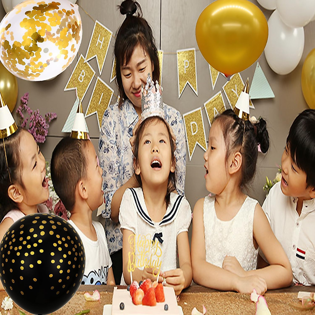 75Pcs Black Gold Confetti Balloons, 22 Inch Huge Gold Explosion Star Aluminum Foil Balloons for Birthday, Graduation, Wedding, Baby Shower, Black and Gold Party Decorations Supplies.