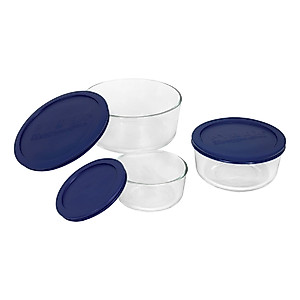 Pyrex Simply Store 6-Pc Glass Food Storage Container Set with Lid, 7-Cup, 4-Cup, & 2-Cup Round Glass Storage Containers with Lid, BPA-Free Lid, Dishwasher, Microwave and Freezer Safe