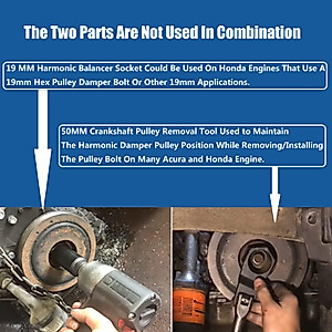 Moker 50mm Crankshaft Crank Pulley Wrench Holder for Honda and Acura Engines (with 19mm Harmonic Balancer Socket), 3 Times Momentum Power of Standard Impact Sockets, Counter-Weighted Socket Tools