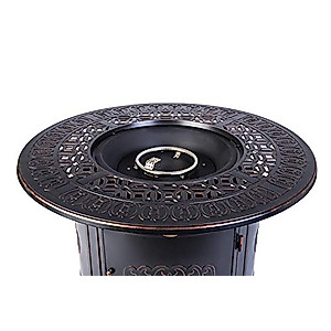 Fire Sense 62262 Dynasty Art Deco Aluminum Convertible Gas Fire Pit Table 55,000 BTU Multi-Functional Outdoor with Fire Bowl Lid, Nylon Weather Cover & Clear Fire Glass - Bronze Finish - Round - 44"