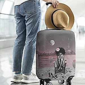 Xidingyue African American Luggage Cover Washable Women Pink And Grey On Beach Eiffel Tower Suitcase Protector Spandex Luggage Cover Fit 25-28 Inch Luggage