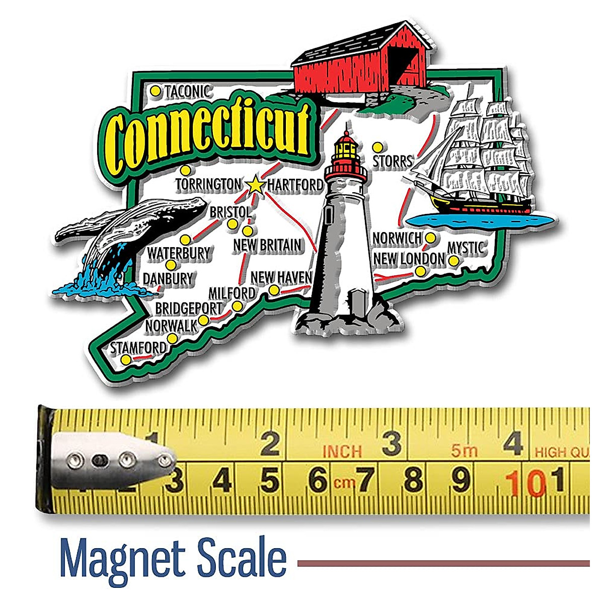 Connecticut Jumbo State Magnet by Classic Magnets, 4.3" x 3.1", Collectible Souvenirs Made in The USA