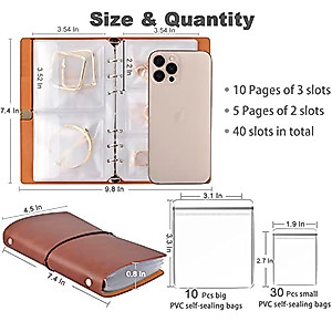 ChezMax Travel Jewelry Organizer, Transparent Jewelry Storage Book with Pockets, PU Leather Earrings Album, Small Accessories Holder for Bracelets Necklace Rings (40 Grids+40 Anti-Oxidation PVC Bags)