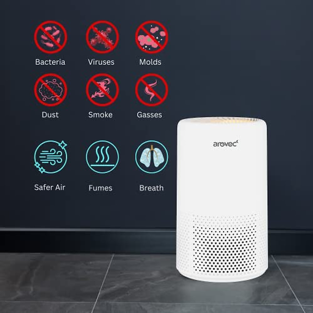 Air Purifiers for Home and Bedroom by AROVEC - True HEPA Air Filter to Eliminate Allergens, Asthma, Smoke, Odours, Pet Smell, Pollen, Mould, Dust, Sleep Mode, Timer, Aropure-200 (White)