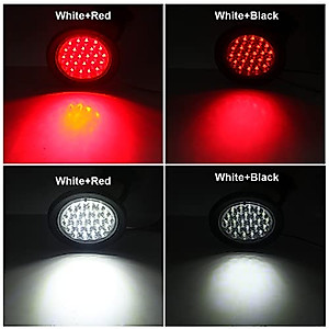 4Pcs 4 Inch Round Led Stop Turn Tail Brake Backup Reverse Lights 24 LED Waterproof 4 Inch Round LED Trailer Tail Lights for Trucks RV W/Lights Grommets 3-Prong Trailer Wire Pigtails 12V (2Red+2White)