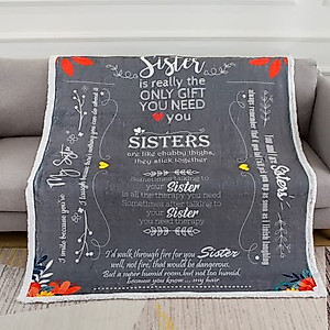 Funny Sister Blanket Birthday Gifts | Luxurious Sister Blanket with Loving Messages for Sister Birthday Gifts | Snuggly Soft Fleece Blanket Sister Gifts from Sister | 50" X 60" (Sherpa Fleece, Grey)