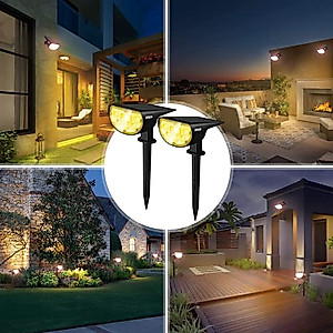 Solar Outdoor Lights, JESLED Solar Spot Lights Warm White IP67 Waterproof, 2 Modes(All Night Lighting) 2-in-1 Solar Powered Landscape Lights for Yard Flag Garden Pathway Porch Walkway [2 Pcs]
