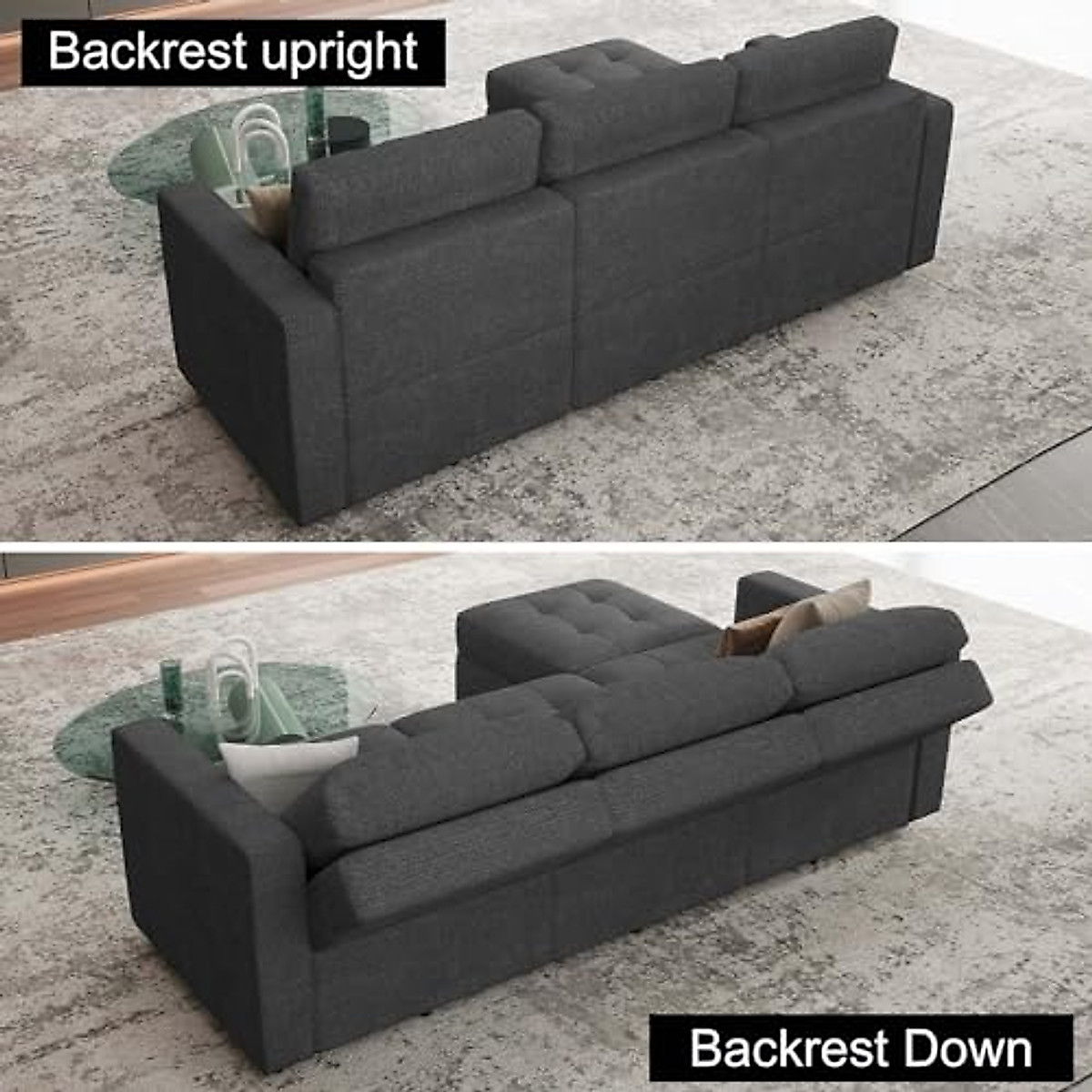 Belffin Modular Sectional Sofa Couch Set with Ottoman Morden Fabric Convertible Pull Out Couch with Reversible Chaise and Storage Drawers 3-Seat Sofa Sectionals L Shape Couch for Apartment Black Grey