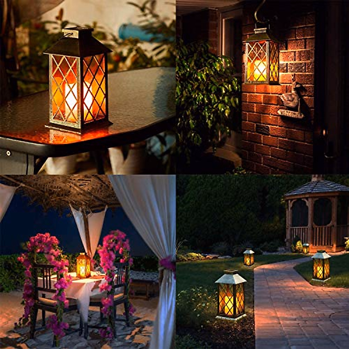 Solar Lanterns Outdoor Waterproof Decor - OxyLED 2 Pack 12 Inch Retro Lantern with Hanging Handle Flickering Flameless Candle Mission Lights for Garden Patio Yard Table Fence Porch