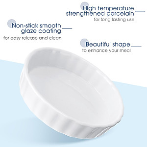 Zhehao 5 Pcs Porcelain Tart Pan Set, 5"/ 6"/ 7"/ 9"/ 11" Quiche Ceramic Baking Dish Non Stick Round Pie Dish White Pie Plate with Ruffled Edge for Tarts, Pie, Microwave, Dishwasher and Oven Safe