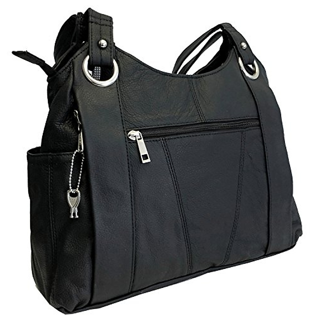 Roma Leathers Leather Locking Concealment Purse - CCW Concealed Carry Gun Shoulder Bag (Black)