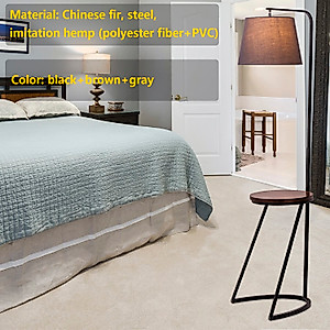 Nightstand End Table with Standing Reading Light, Rustic Brown Shade Fabric Shade Floor Lamp with Side Table, 2 in 1 Wood Bedside Floor Light for Living Room Sofa Bedroom Guest Room, 65" H (No Bulb)