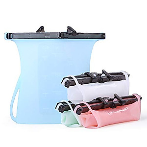 SUN Gifts: Set of 3 Reusable Silicone Food Storage Bags - Foldable, Leakproof, Freezable, Microwavable, Dishwasher Safe Bag - Plan To Carry Snack Or Marinade Meat, Veggies.