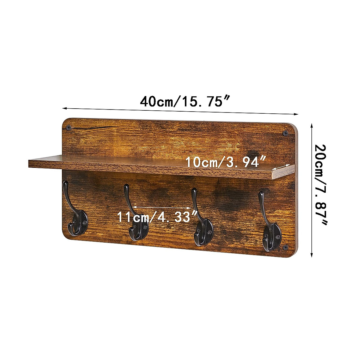 YMYNY Coat Rack Shelf Wall Mounted, Wooden Coat Hooks Set of 2, Entryway Coat Hanger with 8 Hooks,31.5''L Floating Shelves, Key Holder, for Kitchen, Bathroom, Living Room, Rustic Brown, UHWS006H-2