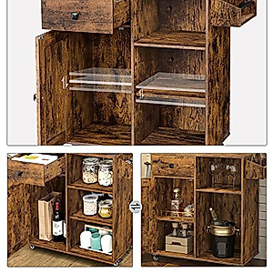 HOOBRO Kitchen Island, Kitchen Storage Cabinet with Drawer, Kitchen Cart with Spice Rack and Towel Rack, Saving Space, Easy Assembly, for Kitchen, Living Room, Rustic Brown BF12ZD01