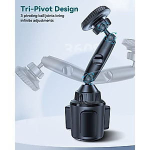 EXELIQ Magnetic Cup Holder Phone Mount for Magsafe, [Powerful Magnet] Flexible Tri-Pivot Cup Phone Holder for Car, Tesla, Truck, SUVs, Compatible with iPhone 14 13 12, Samsung and All Phones