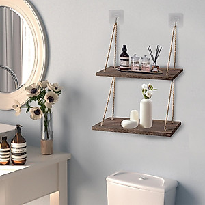 Chihutown Wood Hanging Shelves for Wall, Wall Hanging Shelf, Window Plant Shelves, Floating Wall Shelves for Living Room Bedroom Bathroom Kitchen (Dark Brown)