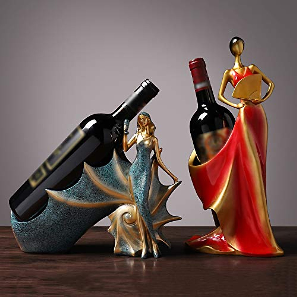 PLAFUETO Wine Rack Holder Tall Drink Tabletop Single Wine Accessory Bottle Stand Figurine Premium Resin Beauty Shaped Sculpture Kitchen Decoration Restaurant Setting Crafts(Conch Blue)
