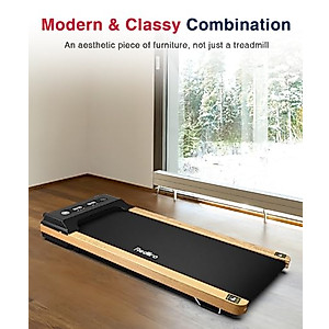 Redliro Walking Pad Treadmill Under Desk, Wood 300 lb Capacity Sports Equipment with Remote Control LED Display, Compact Portable Walking Machine for Office & Home Use (Natural Wood)
