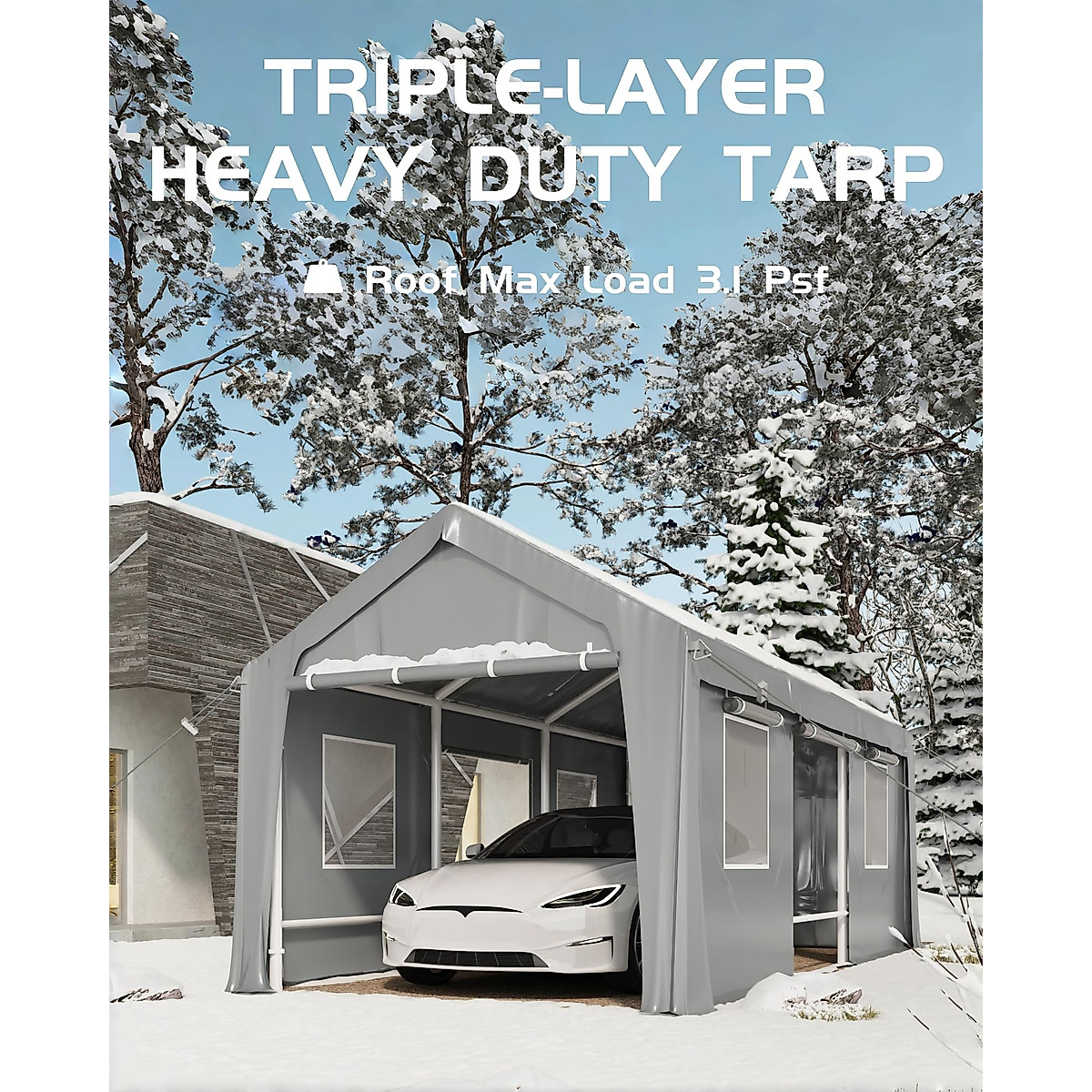 DEXSO 20'x13'x11' Windproof Carport Heavy Duty, 20 GA. Reinforced Poles & 14 mil PE Canopy, Extra Large Anti-High Wind Portable Garage for Full-Sized Pickup Truck and Bass Boat, Gray