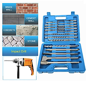MYOYAY Rotary Hammer Drill Bits Set & Chisels 17Pcs SDS Plus Concrete Masonry Hole Tool with Storage Case Drilling Bricks Concrete Masonry Wall Stone