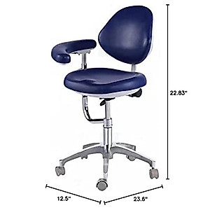 DenFactory Adjustable Height, Backrest & Armrest Dental Stool,360 Degree Rotation Dental Stool Assistant Stool Dental Assistant Chair PU Leather (Blue)