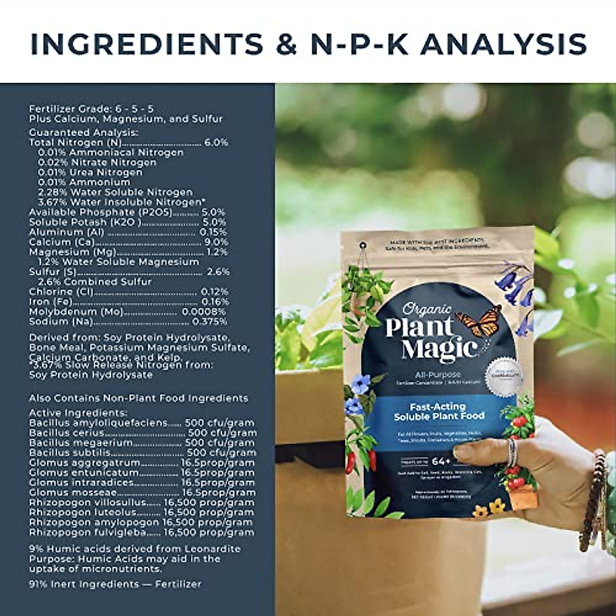 Organic Plant Magic - Truly Organic™ Fast-Acting Water Soluble Plant Food - All-Purpose Fertilizer Concentrate for Flower, Vegetable, Herb, Fruit Tree, Garden & Indoor Houseplants [One 1/2 lb Bag]