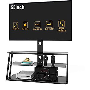 TV Stand with Mount Height Adjustable Bracket Entertainment Stand for 32 to 65 inch Plasma LCD LED or Curved Screen TV 3-Tier Tempered Glass Universal Media Stand Floor tv Stand IANIYA