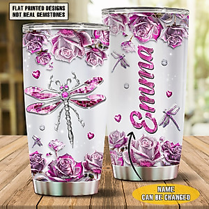 WONWIX Personalized Dragonfly Coffee Mug Cups Gifts For Women Unique Mom, Purple Dragonflies Water Bottle Mothers Day Birthday Christmas Valentine 20oz Stainless Steel Thermos Tumbler Cup With Lid