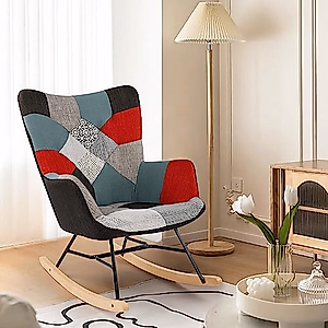 LSSPAID Rocking Chair Nursery Set of 1, Upholstered Glider Rocker with High Backrest Armchair Comfy Accent Glider Chair for Living Room, Bedroom, Nursery Room, Multi Color