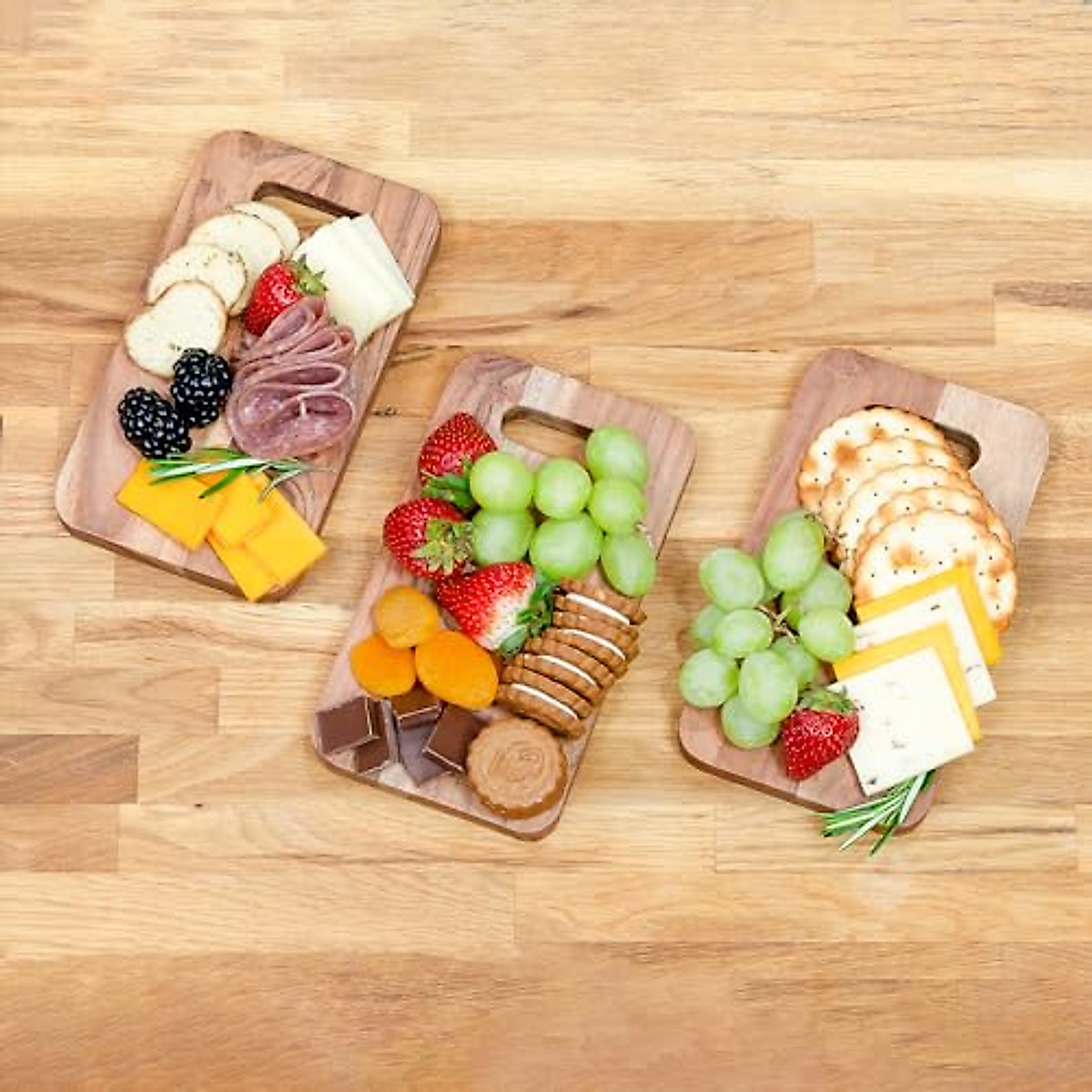 AuldHome Mini Wood Charcuterie Boards (Set of 3); Small Personal-Sized Rectangular Serving Acacia Wooden Trays