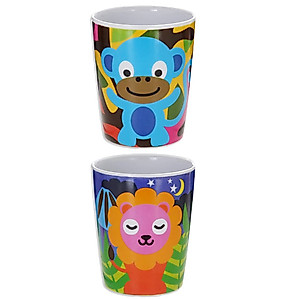 French Bull 4pc Toddler Kids Feeding Melamine Tableware Flatware BPA Free Dishwasher Safe, Durable Plate, Cup, Bowl, Divided Tray Dinnerware Set, 4 Count (Pack of 1), Jungle