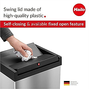 Hailo 0860-211 Big-Box XL 1 x 52 liters / 13.7 gallons | Self-Closing Swing lid | Stainless Steel Liner Clamping Frame | Waste bin Kitchen Rectangular | Made in Germany, Edelstahl