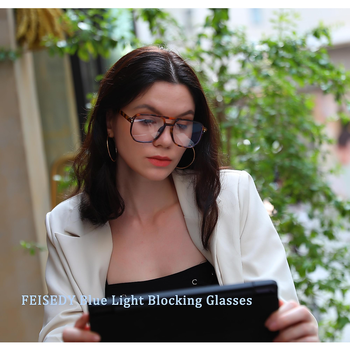 FEISEDY Blue Light Blocking Glasses Fake Nerd Clear Square Computer Lightweight Pilot Glasses Frame Oversized B2866