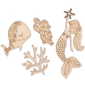 Baker Ross AT758 Sealife Mini Wooden Shapes - Woodcrafts for Kids to Design, Paint, Decorate and Then Use 40 Count(Pack of 1)