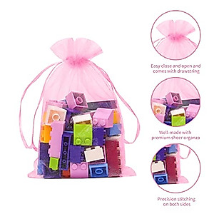 YHJZ 100PCS Organza Bags, 4x6 inches (10x15cm) Sheer Drawstring Gift Bags, Organza Jewelry Pouches, Jewelry Gift Bags, Packaging Bags for Party, Jewelry, Festival, Bathroom Soaps, Makeup Organza Favor Bags (Pink)