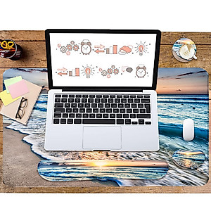 4-in-1 Large Gaming Mouse Pad, Keyboard Wrist Rest Pad & Wrist Support Mousepad Set, Extended Desk Pad Waterproof Desk Mat for Home Office Study Game-Beach